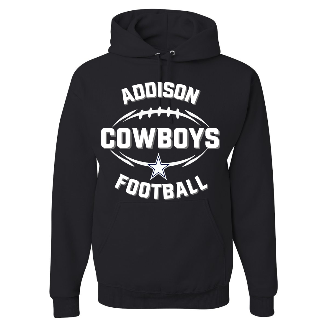 Addison Cowboys Football Black - Hooded Sweatshirt - ADULT – Addison ...